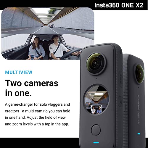 Insta360 ONE X2 360 Camera with Touchscreen - 5.7K30 360 Video, Front Steady Cam Mode, 18MP 360 Photo + InstaPano | Bundle Includes Invisible Selfie Stick (120cm) & 128GB Memory Card (3 Items)