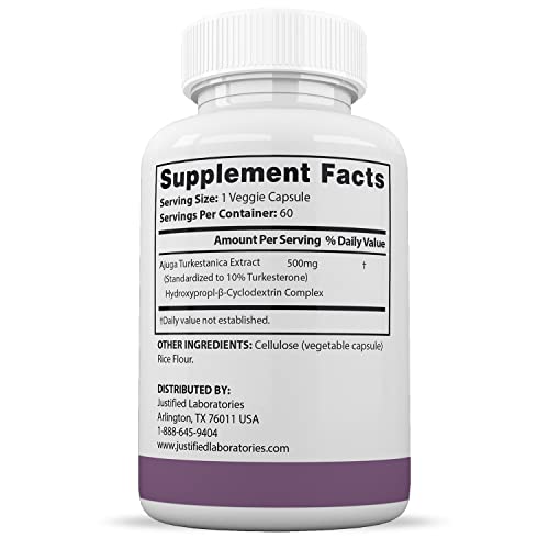 Justified Laboratories (2 Pack Turkesterone 500mg 10% Standardized Naturally Increase Stamina Endurance Strength 120 Capsules