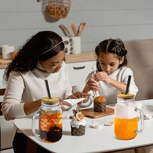 JIAGUOOL 4pcs Drinking Glasses Mason Jar with Handle Mason Jar Cups 24oz Mason Jar Mugs Iced Coffee Tumbler Smoothie Cup for Boba Juice Milk Tea