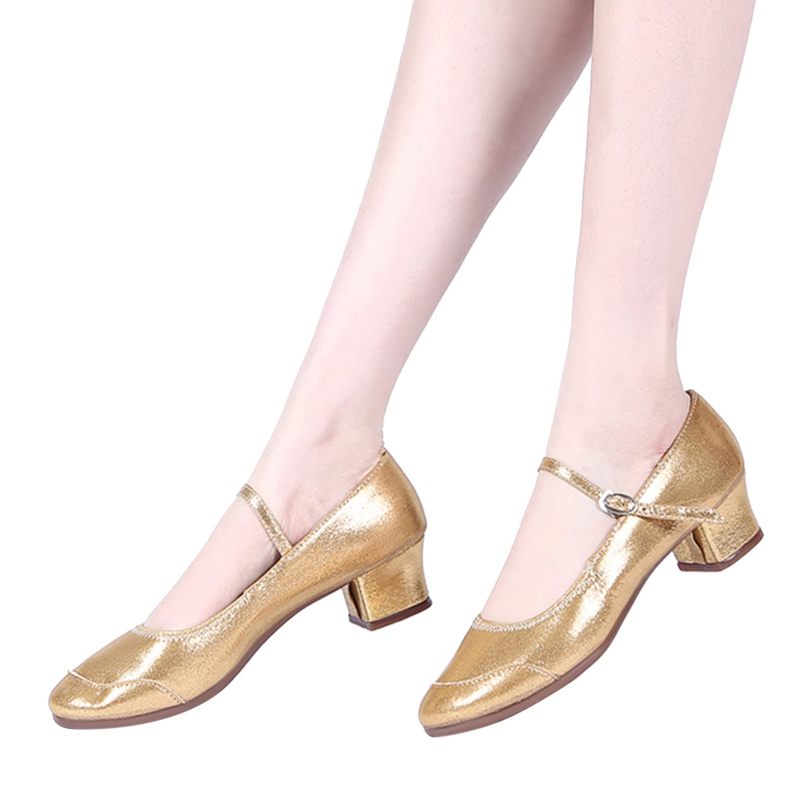 Leisure Women's Summer Soft Sole Solid Color Non Slip Thick Heel Round Toe Breathable Dancing Men Shoes Leather Casual Gold