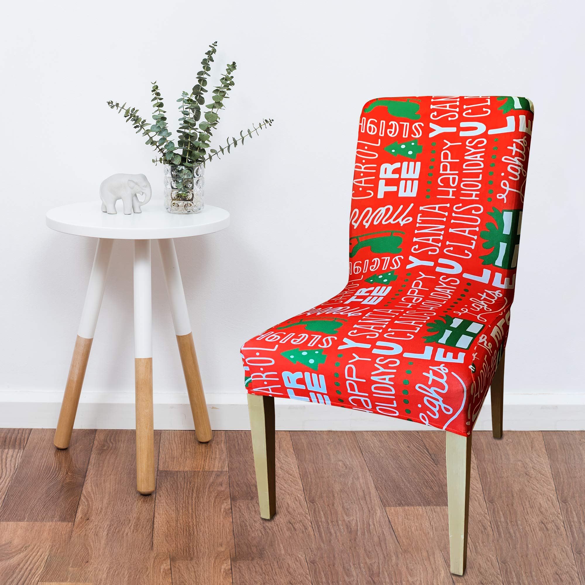 JOYIN 4 Pcs Stretch Chair Covers Christmas Removable Washable Dining Room Chair Protector Slipcovers for Christmas Home Decor Holiday Seat Cover