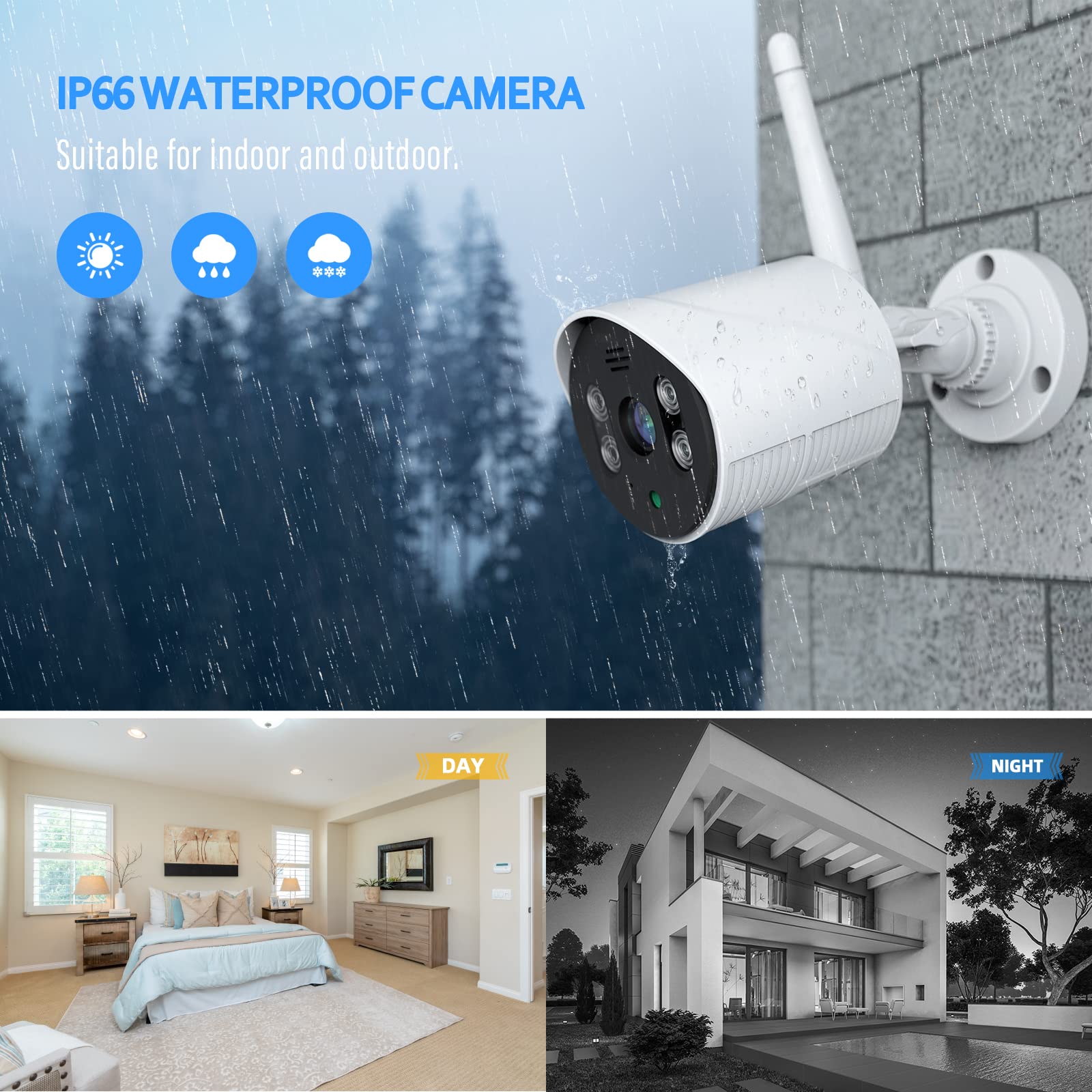 Security Camera System Wireless Outdoor with 7" Portable Monitor, 4Ch Rechargeable NVR with 2Pcs 2MP Home Security Cameras & 32GB SD Card, No WiFi Need, 2 Way Audio, IP66 Waterproof, APP Remote Access