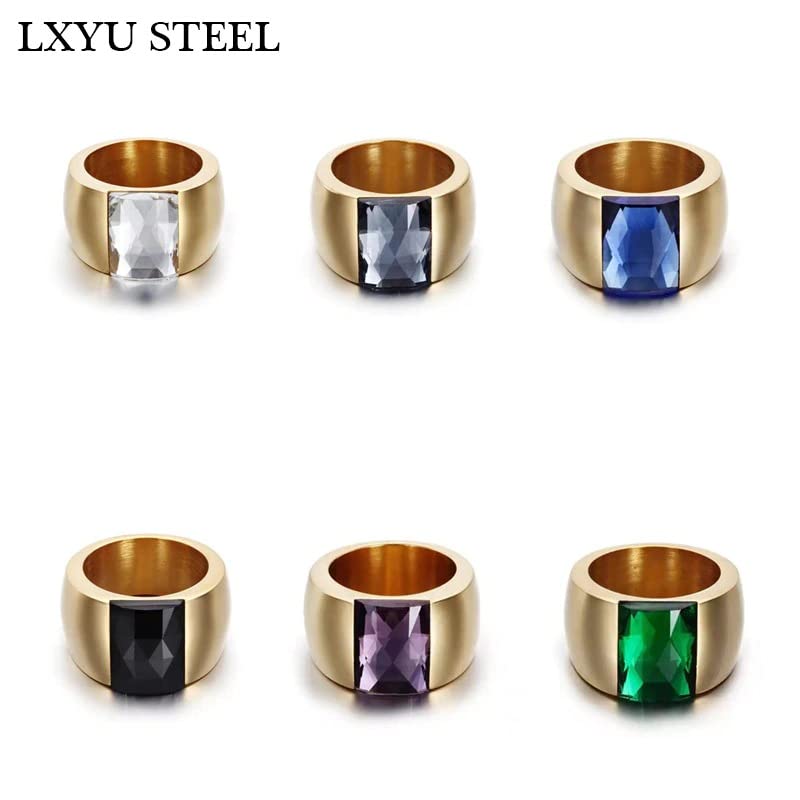 LAVIEST-Stainless Steel Ring Austrian Crystal White Blue Black Grey Stone Rings Female Titanium Gold Wedding Ring
