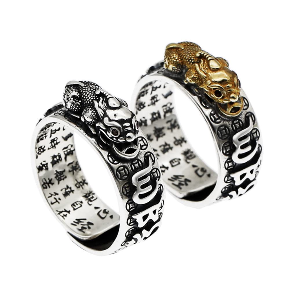 LiFashion Silver Feng Shui PiXiu Adjustable Ring for Unisex MANI Mantra Protection Wealth Ring Buddhist Bible Verse Adjusted Cuff Finger Band for Men Women