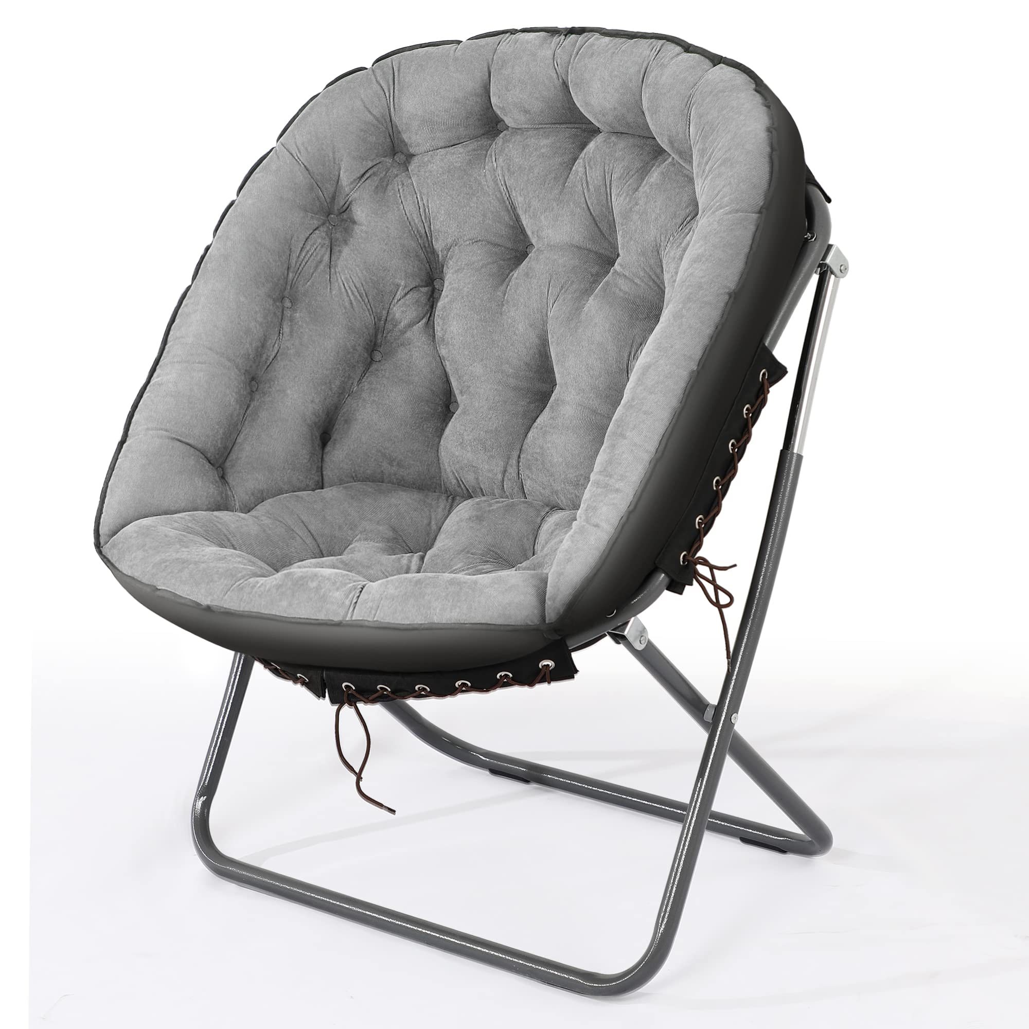 iw I WISH Saucer Chair for Adults,Folding Saucer Chair,Oversized Saucer Chair,Comfy Foldable Chair for Bedroom,Moon Chair,300 lbs (Grey)