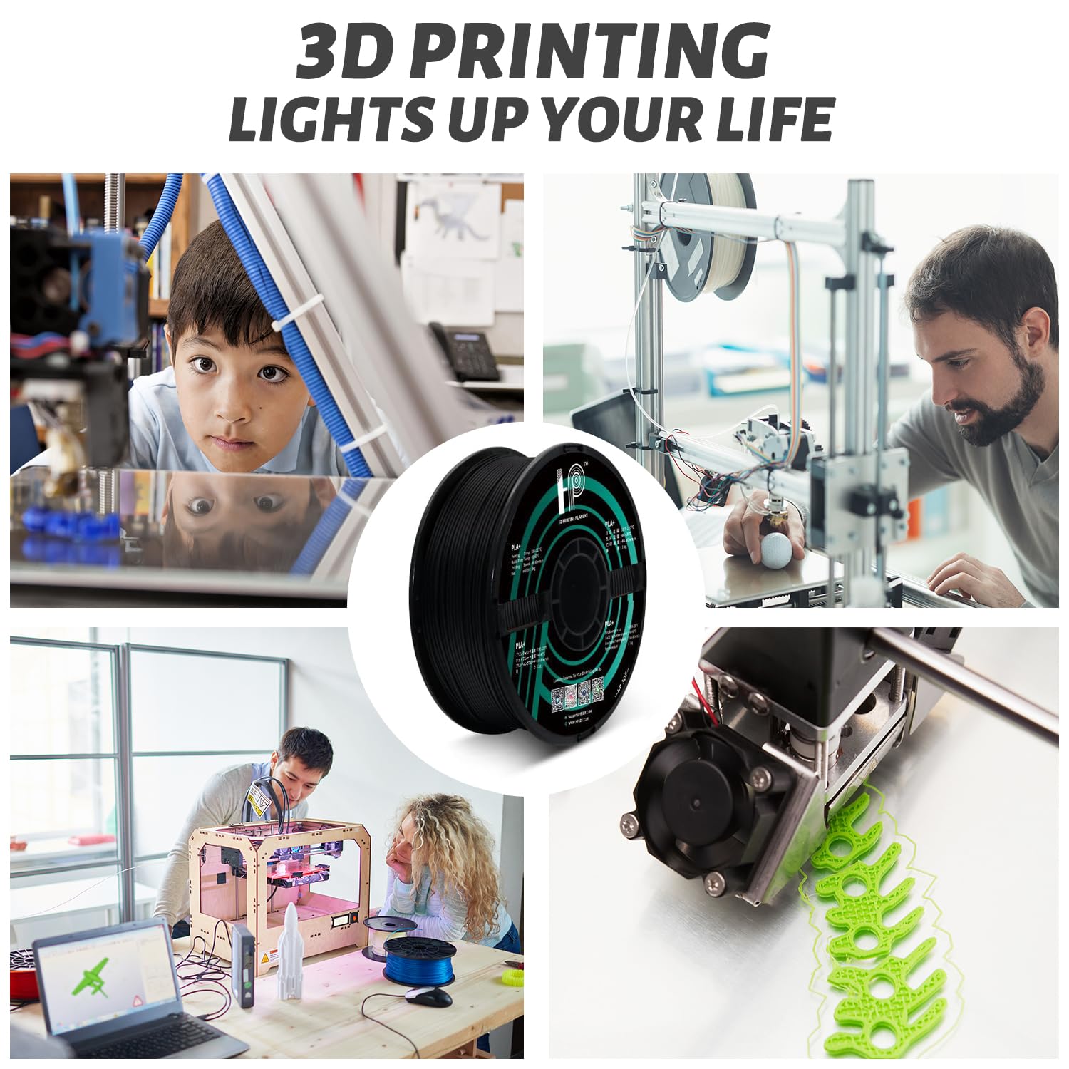 HP3DF PLA Filament, PLA Plus(PLA+), 3D Printer Filament, PLA Filament 1.75mm Dimensional Accuracy +/- 0.02mm, 1KG Spool (2.2 lbs), Fit Most FDM Printer (Black PLA)