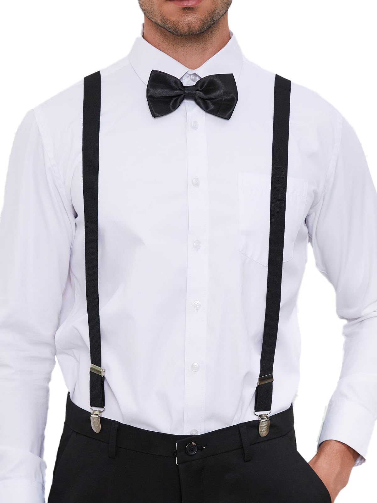 habibee Solid Color Mens Suspender Y Shape with Strong Clips Adjustable Braces