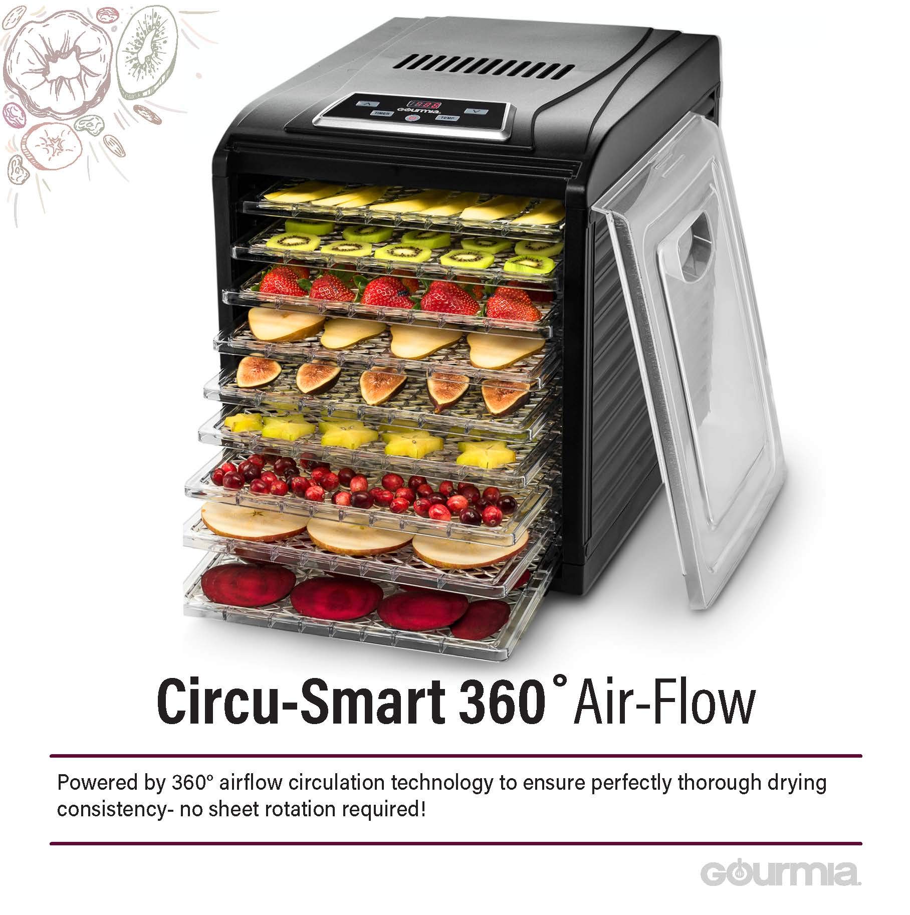 Gourmia GFD1950 Premium Electric Food Dehydrator Machine - Digital Timer and Temperature Control - 9 Drying Trays - Perfect for Beef Jerky, Herbs, Fruit Leather - BPA Free - Black