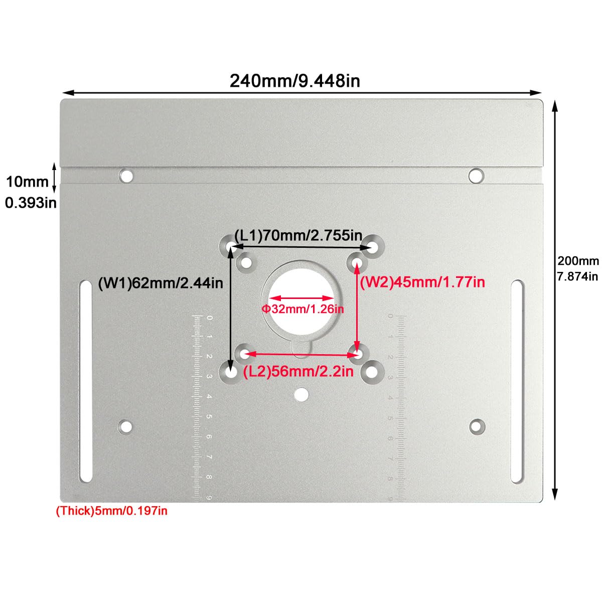 KETIPED Aluminium Router Table Insert Plate,Woodworking Benches Router Flip Plate with Miter Gauge Guide Aluminium Fence Sliding Brackets,Multifunctional Trimming Engraving Table(silver),051