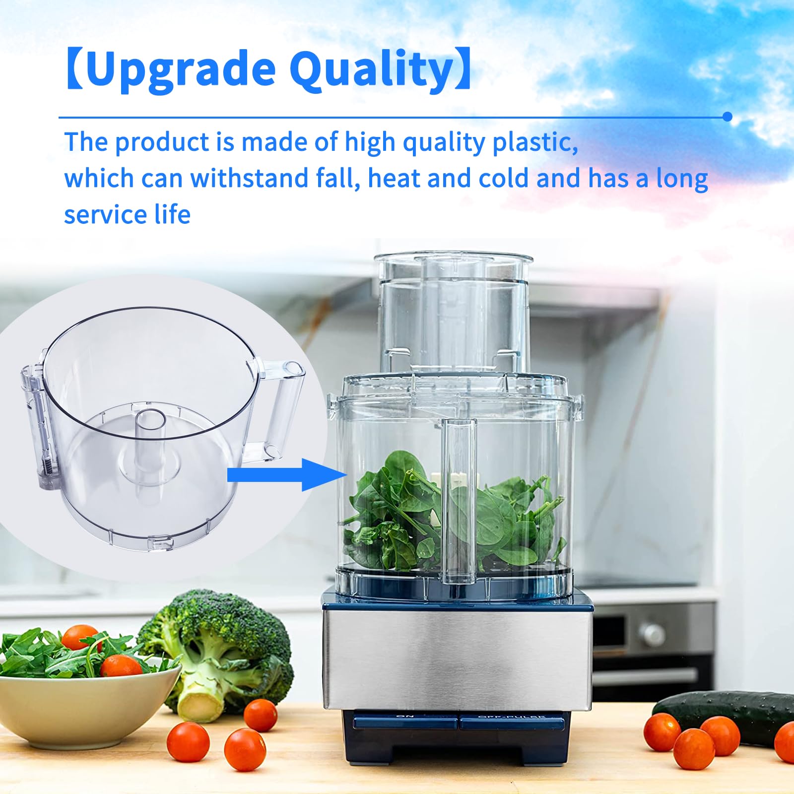 Vanshly DLC-005AGTX,14-Cup Food Processor Work Bowl Compatible with Cuisinart DLC-7 & DFP-14,NOTE:This bowl features 2 tabs on the top rim of the workbowl