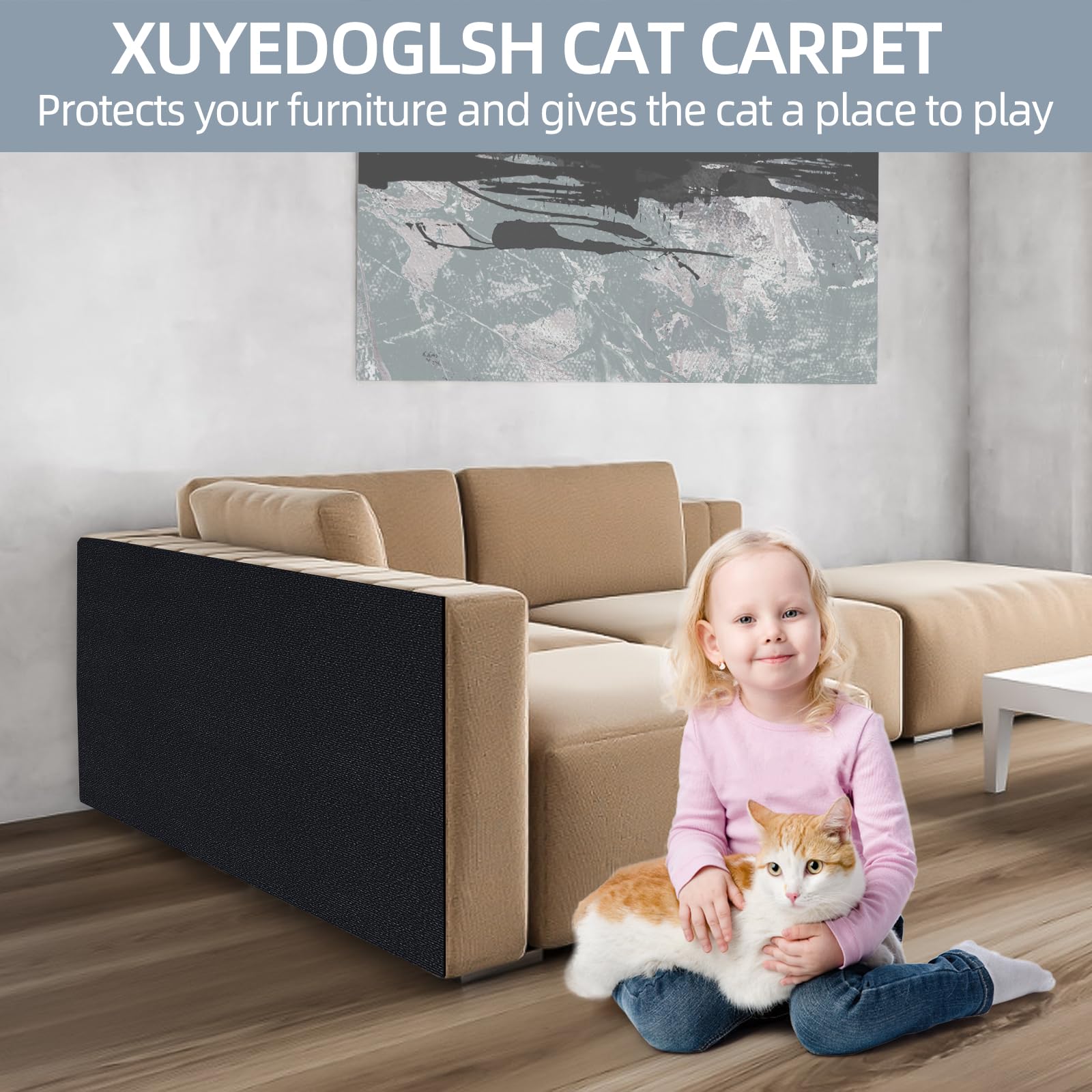 XUYEDOGLSH Cat Scratch Mat,Cat Scratch Carpet Trimmable Self-Adhesive Cat Scratch Pad,Decorative Cat Tree Shelf,Cat Wall,Cat Scratching Post,Cat Couch Protector 78.7"x15.8"(Black)