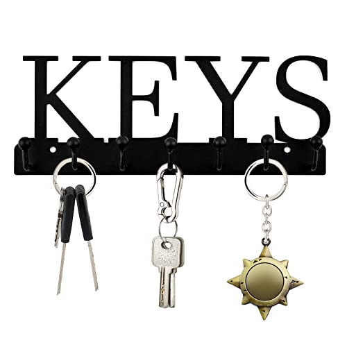 HLWDFLZ Key Holder for Wall - Wall Mounted Key Hangers with 7 Key Hooks, Wall Decorative Organizer Rack for Entryway Mudroom Front Door Kitchen Hallway Office 10 X 4 inches (BLACK KEYS)