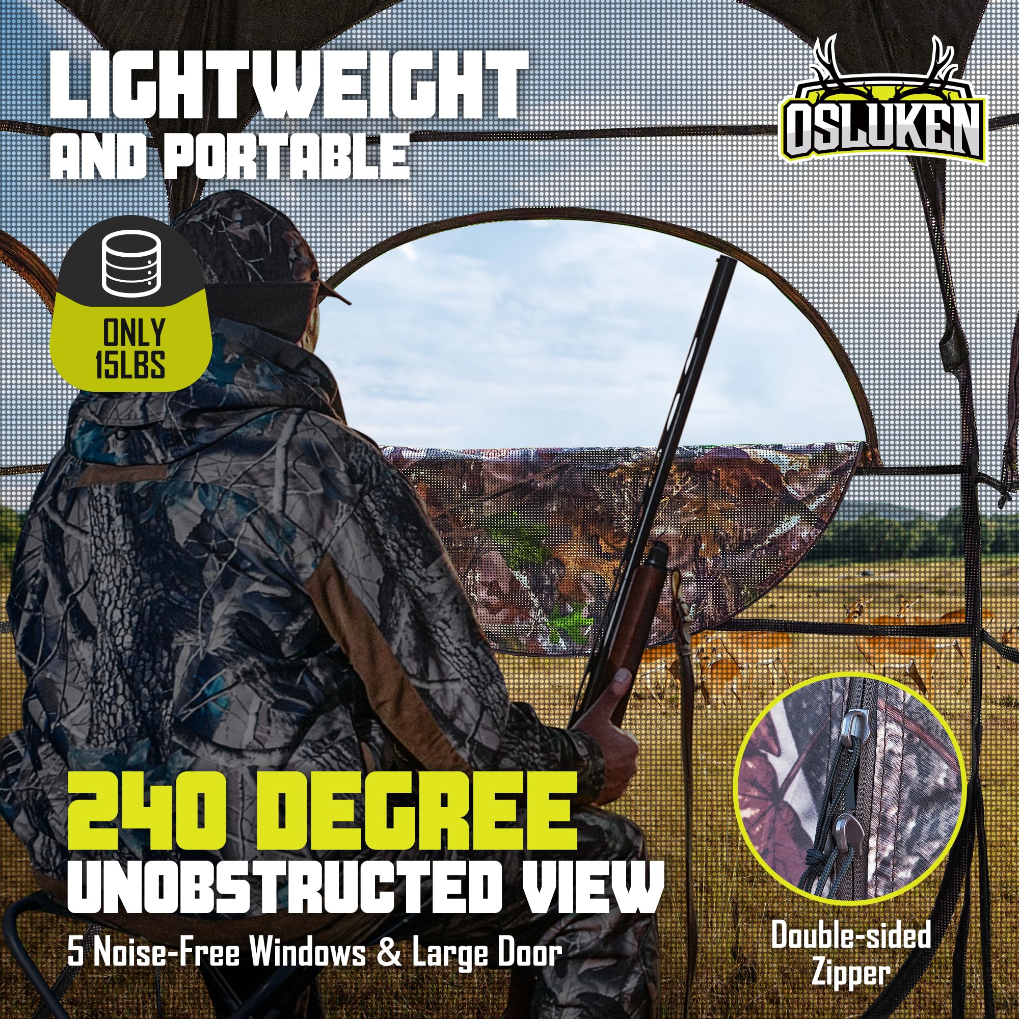 Hunting Blind See Through Portable,Pop-up 4-Person 6 Sided Huge Interior 150D Polyester Durable Hunting Tent for Deer & Turkey Hunting 84"x74"x78"H with Carry Bag (Camouflage)