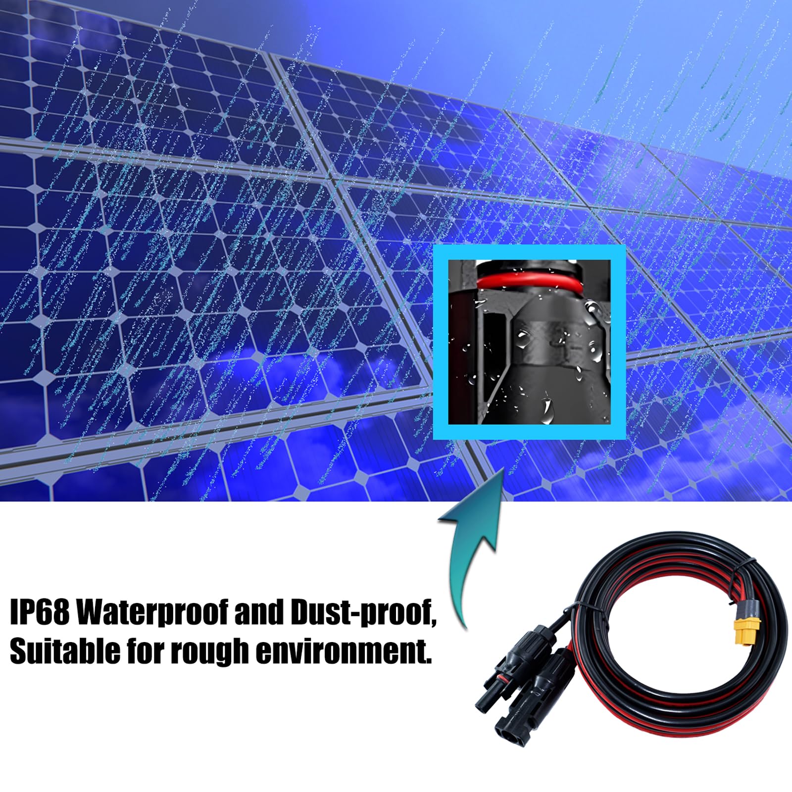 iHaospace Solar to XT60 Extension Cable 10FT 10AWG, Solar Panel Connector to XT60 Adapter Charging Cable Compatible for EcoFlow River and Delta 2 Pro Max Bluetti EB55 Anker 757 767 Power Station