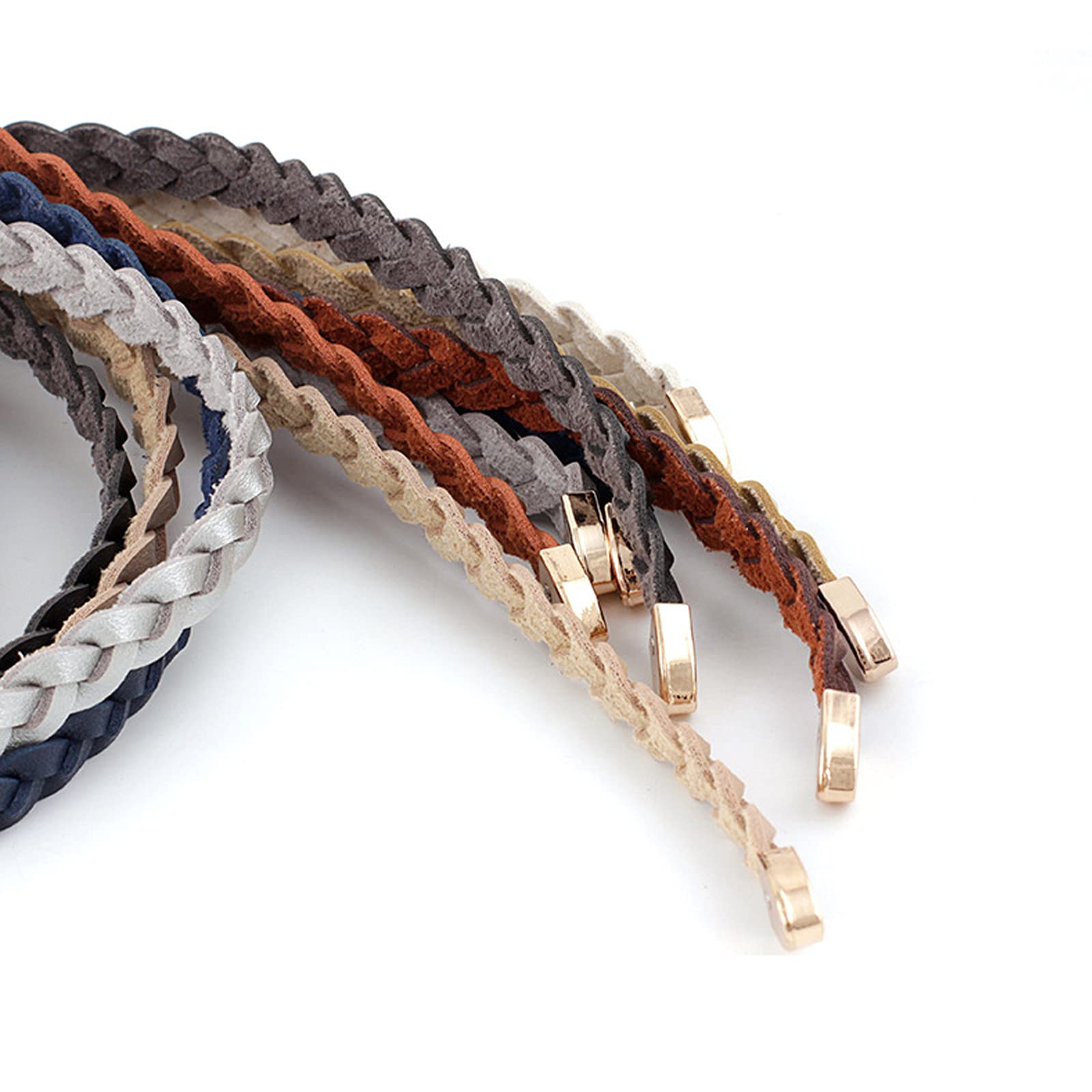 LARATH Women's Braided Leather Thin Belt Skinny Woven Waist Belts with Metal Buckle