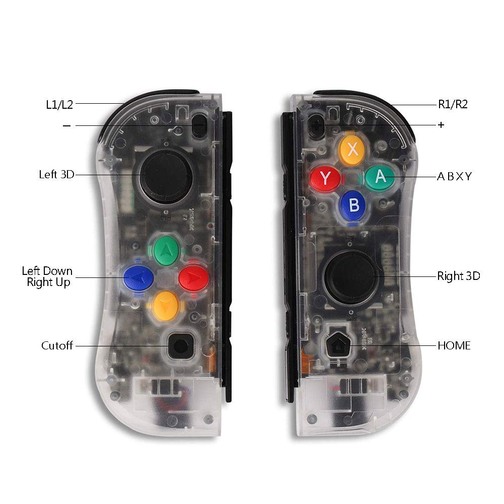 Joy Pad Controllers Replacement for Switch, Switch Remote Wireless Gamepad as Alternative to NS Controllers, L/R Joycon Pad with Wrist Strap (Transparent)