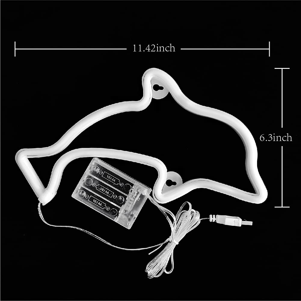 JYWJ Dolphin Neon Sign,USB or 3-AA Battery Powered Neon Light,LED Table Decoration,Bedroom Wall Decoration,Birthday Gift,Wedding Supplies Business Gift (Blue)