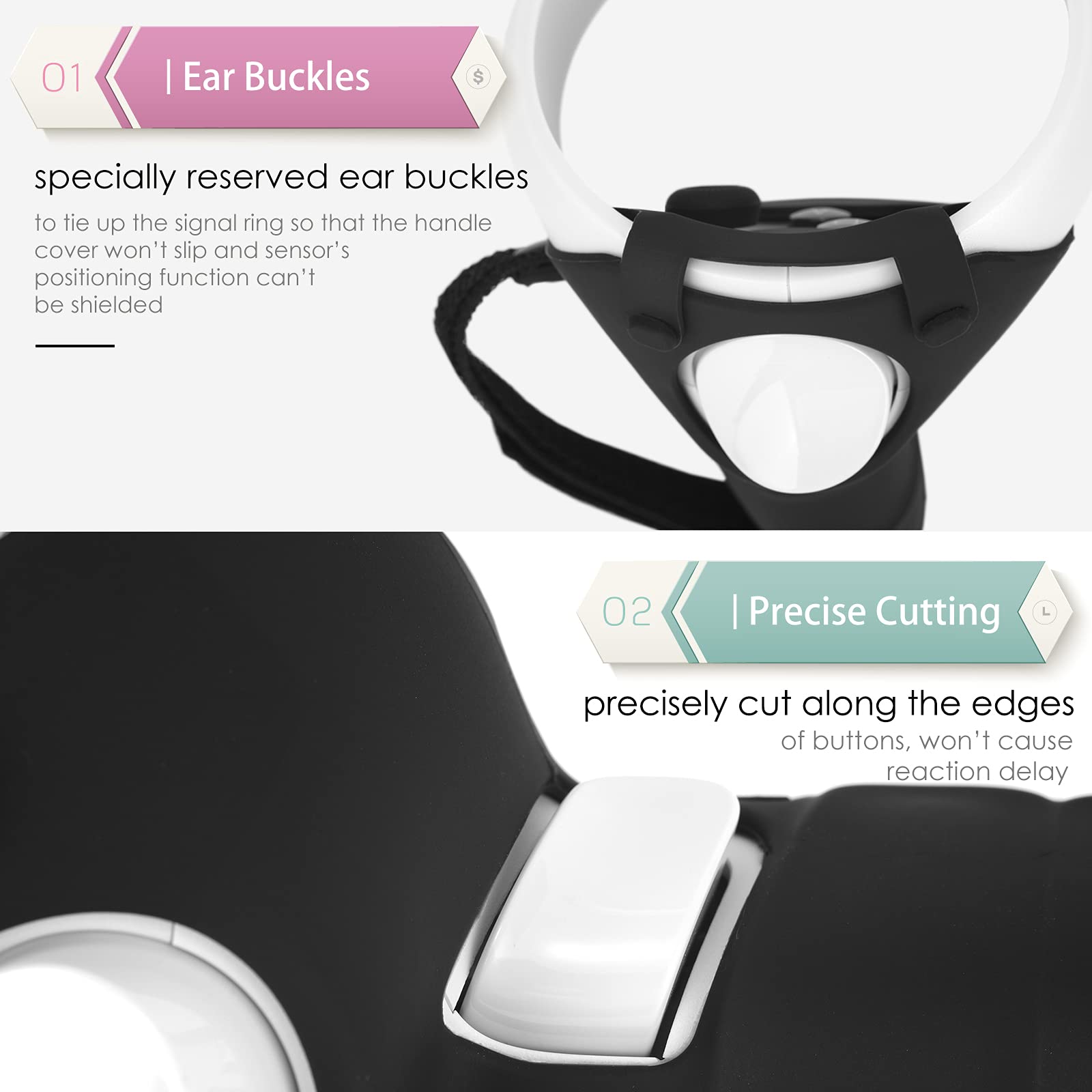 imeux Touch Controller Grip Cover for Oculus Quest 2 Halo Strap Anti-Slip Protective Sleeve Shell Soft Silicone Handle Protector with Anti-Throw Adjustable Wrist Knuckle Strap (Black)