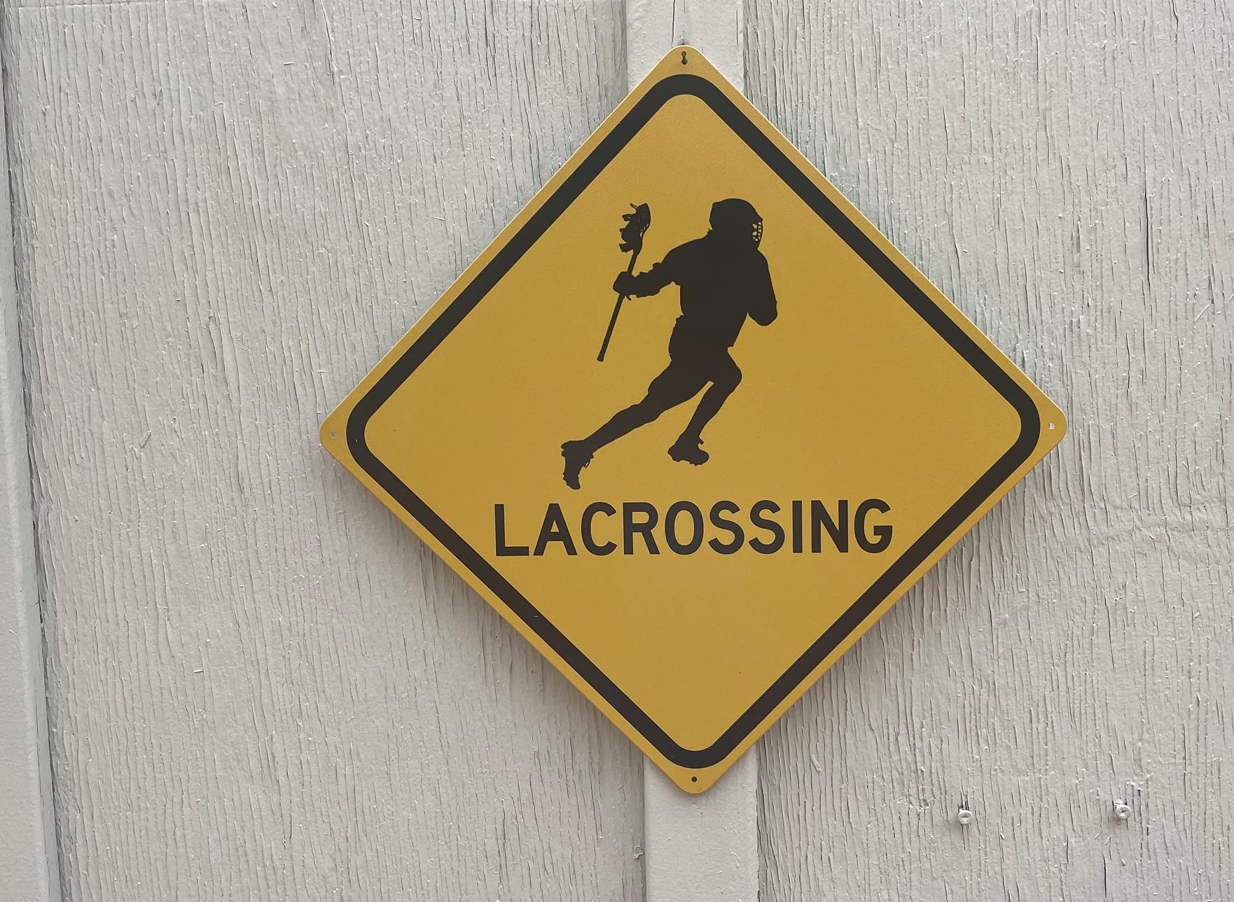 Lacrossing 12" x 12" Tin Road Sign Lacrosse Player Sport Home Gym Garage Dorm Decor