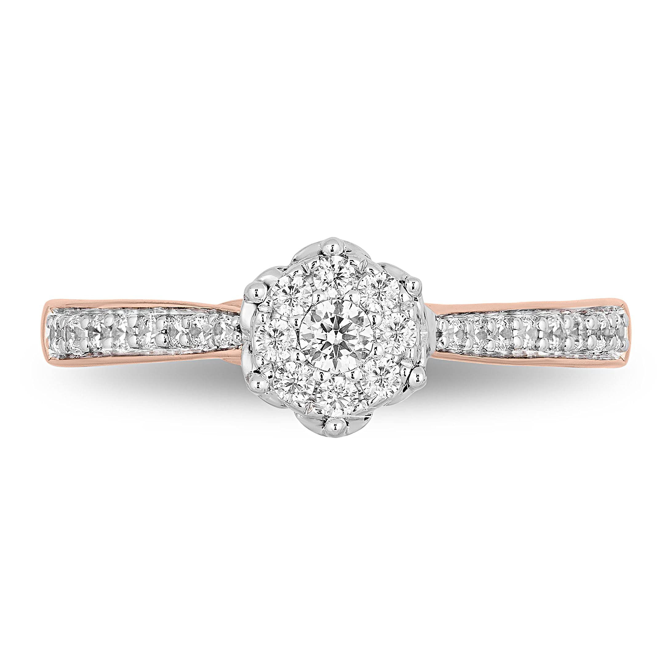 Jewelili Enchanted Disney Fine Jewelry 10K White Gold and Rose gold 1/3 Cttw Diamond Belle Composite Rose Engagement Ring Size 6
