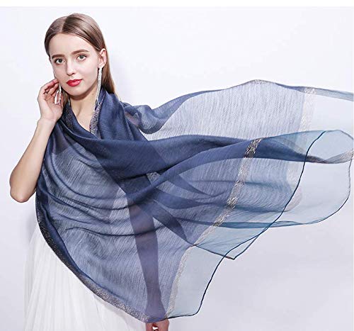 HURESON Lightweight Silk Scarf Elegant Soft Shawls and Wraps for Evening Dresses glitter Scarves for Women for All Seasons (Navy blue)