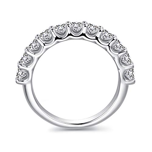 HAFEEZ CENTER 3mm Rhodium Plated Sterling Silver Half Eternity Moissanite Wedding Band Ring (7)