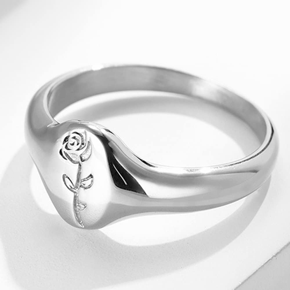 Jude Jewelers Stainless Steel Cute Dainty Rose Flower Charm Wedding Engagement Statement Promise Anniversary Pinky Ring (Silver, 4)