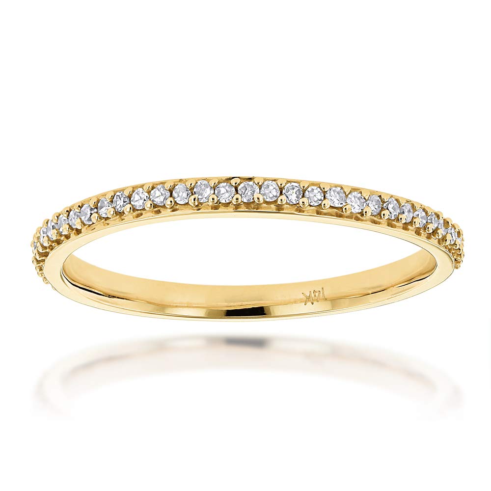 Ladies Right Hand Ultra Thin Stackable Round Diamond Ring 0.15ctw in 14k Gold (Yellow Gold, size 6)