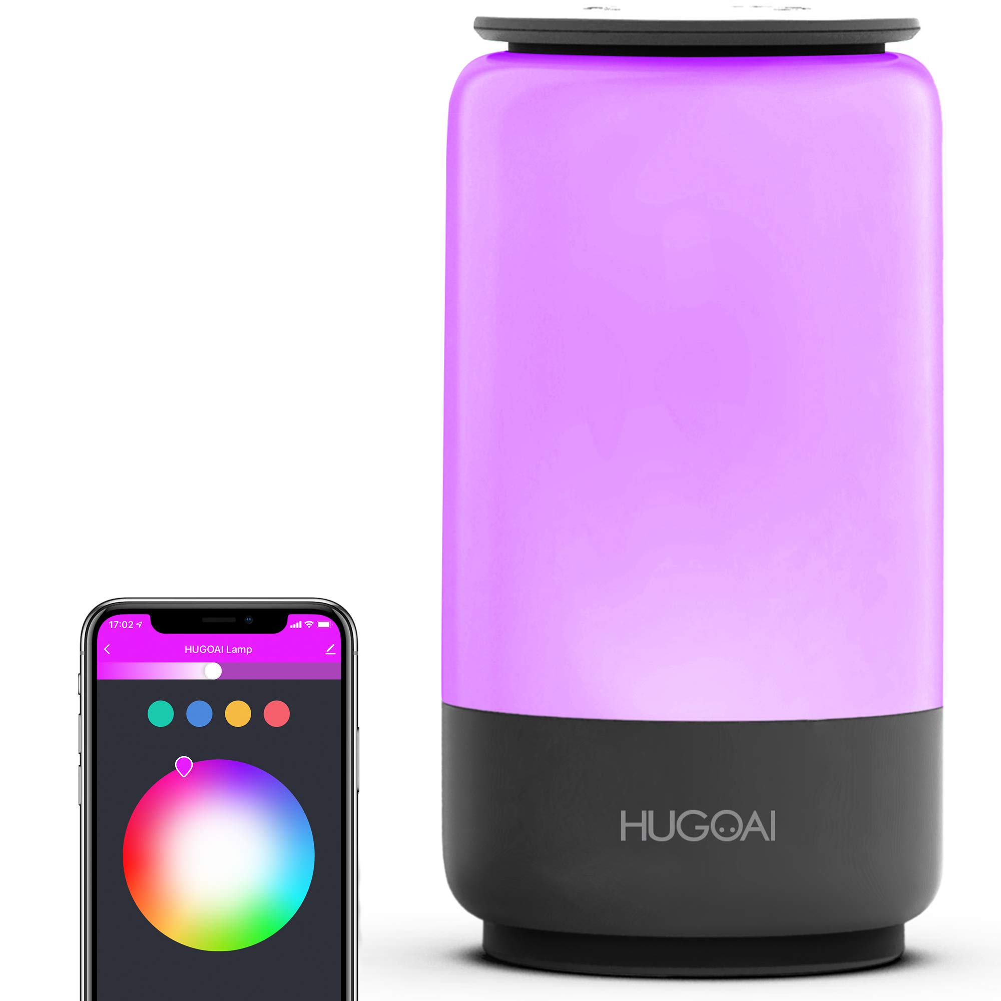 HUGOAI Smart Table Lamp, Dimmable RGBW Bedside Lamps for Bedroom, Works with Alexa and Google Home, LED Nightstand Lamp, No Hub Required, Grey【2022 Updated Version】