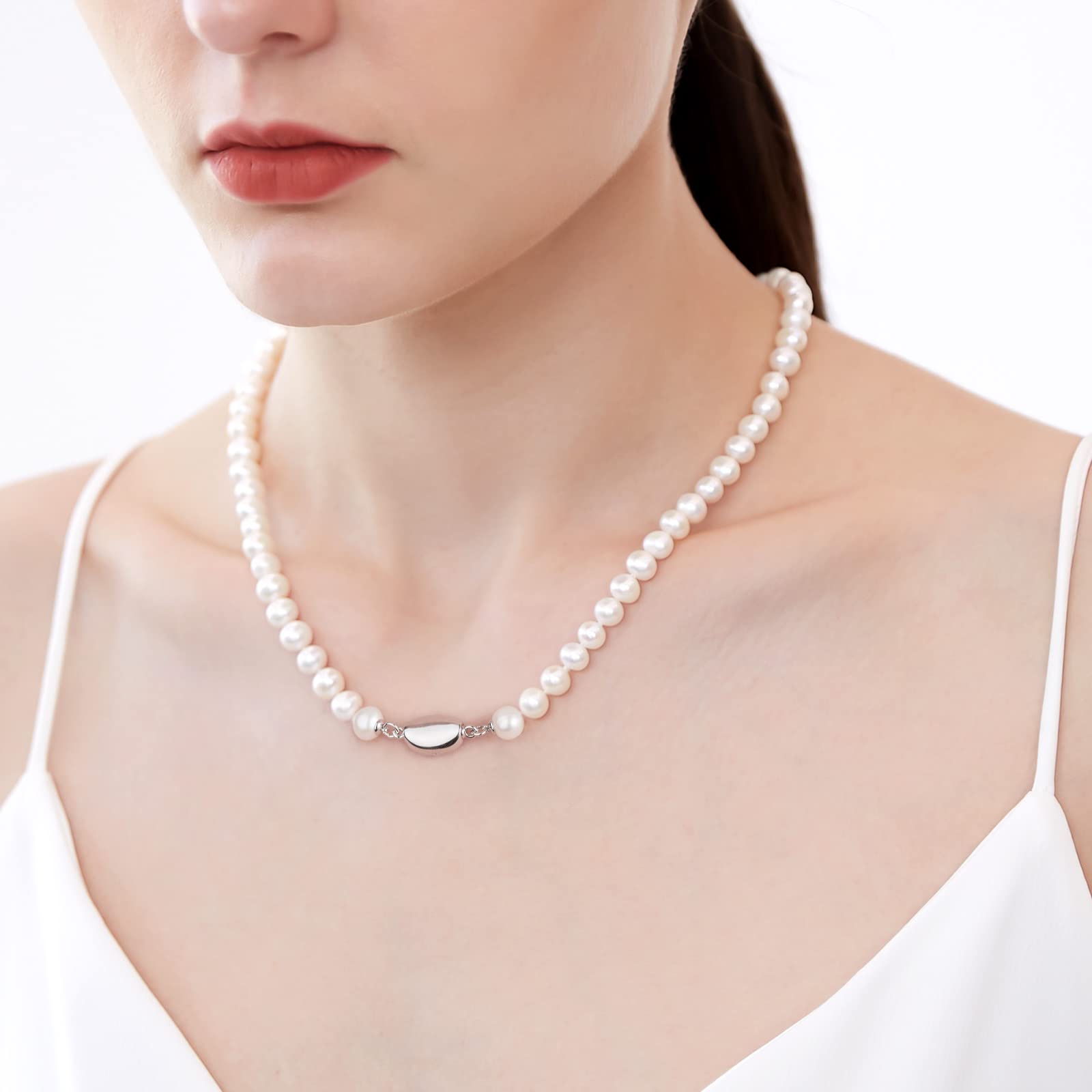 LANE WOODS Single Strand Pearl Necklace for Women (18 inch, 8-9mm)