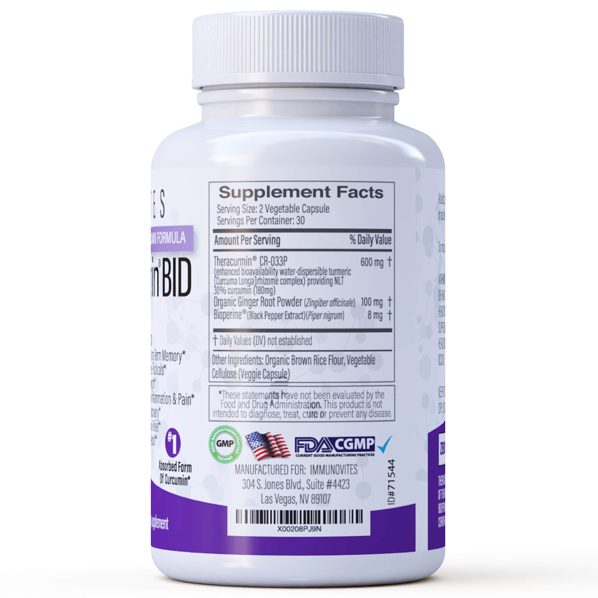 IMMUNOVITES Theracurmin BID 300mg (Curcumin 90mg per Cap.) [[600mg per Serving]] - Now w/Ginger & Bioperine (60ct Bottle)