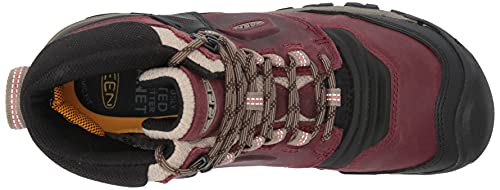 KEEN womens Ridge Flex Mid Height Waterproof Hiking Boot, Rhubarb/Black, 9.5 US