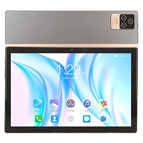 Jopwkuin 10.1 Inch Tablet, Gold Supports Fast Charging 8 Core CPU 100-240V 2 in 1 FHD Tablet for Reading (US Plug)
