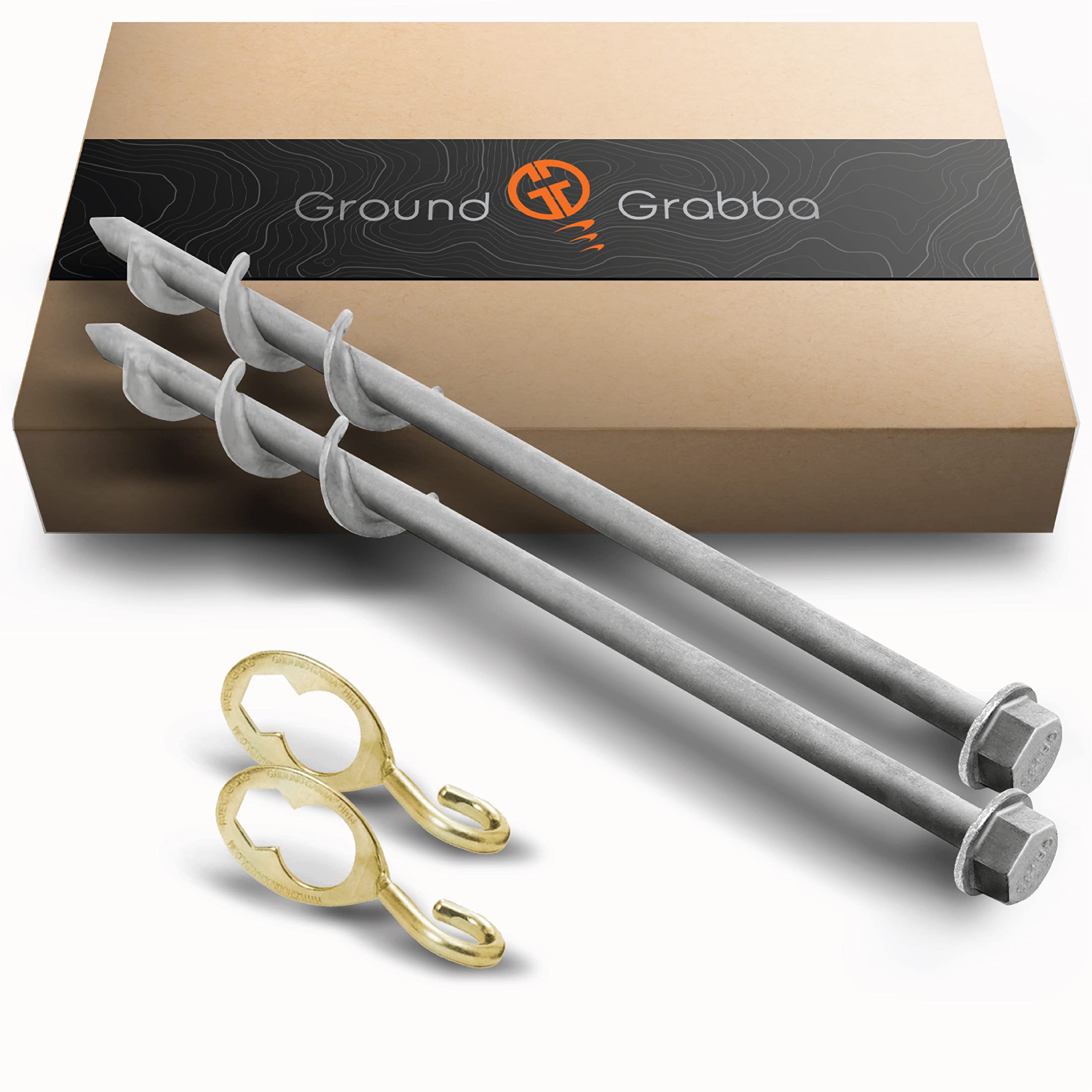 GROUNDGRABBA Ground Anchor Screw Kit - 2X HexHooks & 2X 1 Ft Ground Anchors Heavy Duty for High Winds | Ground Anchor Kit for Swing Sets | Screw in Anchor for Pop-Up Canopy, Tents and More