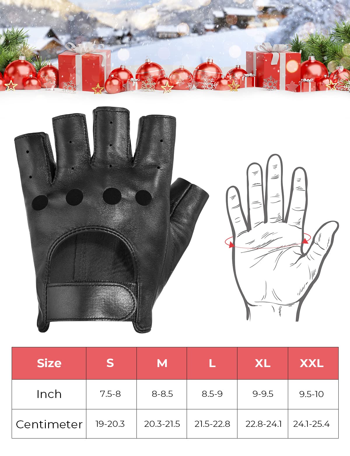 KEMIMOTO Driving Fingerless Gloves Motorcycle Driver Gloves Sheepskin Leather for men, Black, Large