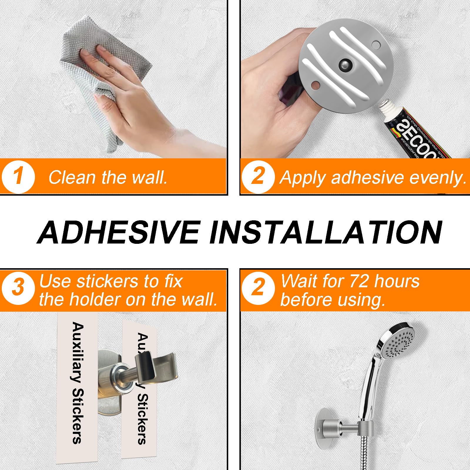 InterMaka Shower Head Holder - 360° Adjustable Stainless Steel Handheld Shower Head Bracket Holder, Shower Wand Holder Wall Mount, Nail or Adhesive Installation Shower Spray Holder for Bathroom