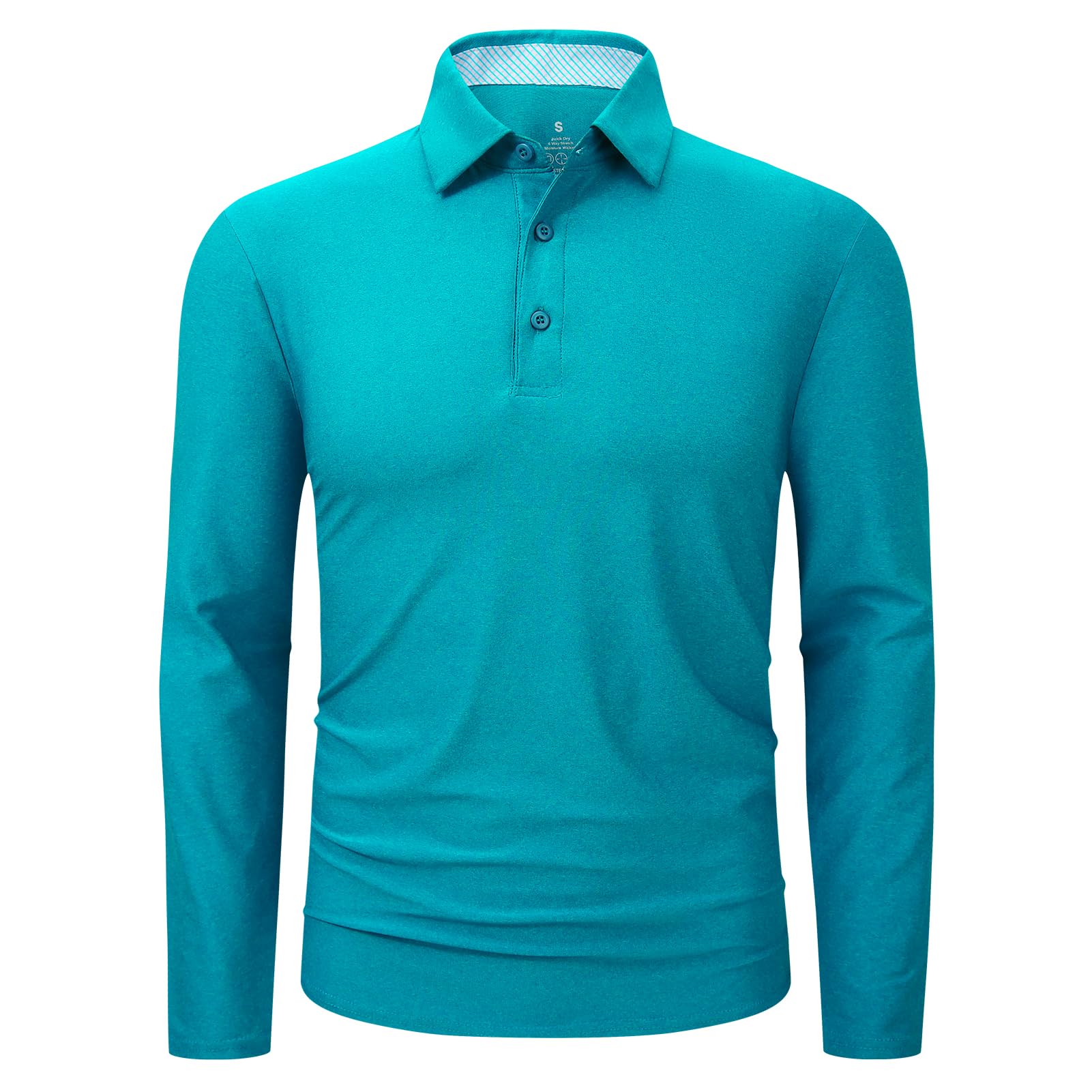 M&F EVENMINE Men's Regular-Fit Long-Sleeve Polo Men's Long Sleeve Polo Shirts Lightblue
