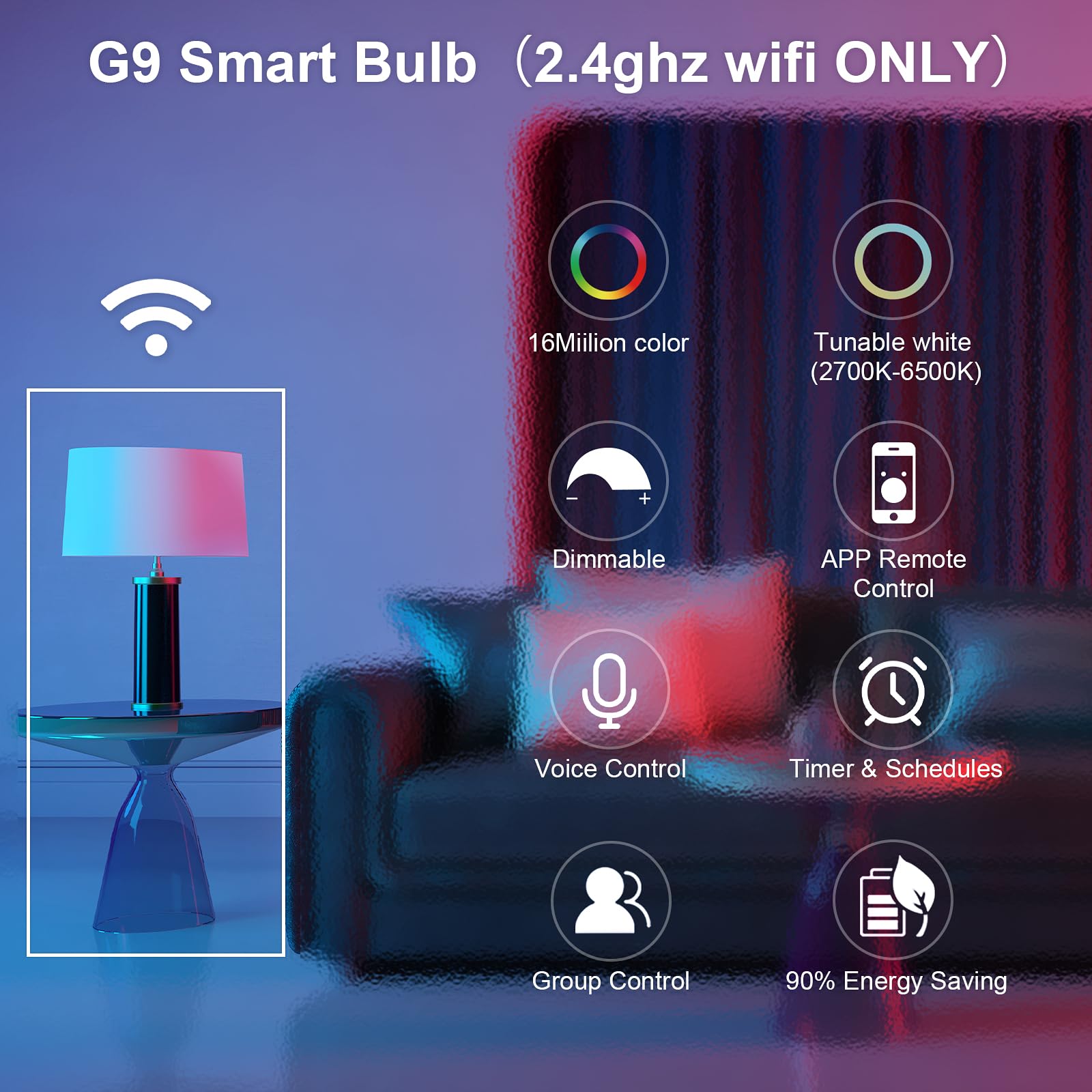 LEDEPLY WiFi G9 Smart Bulb, RGBCW, 3.5W=40W, Compatible with Alexa Google Home, Dimmable, Tunable White(2700k-6500k), Smart LED Bulb Remote Control