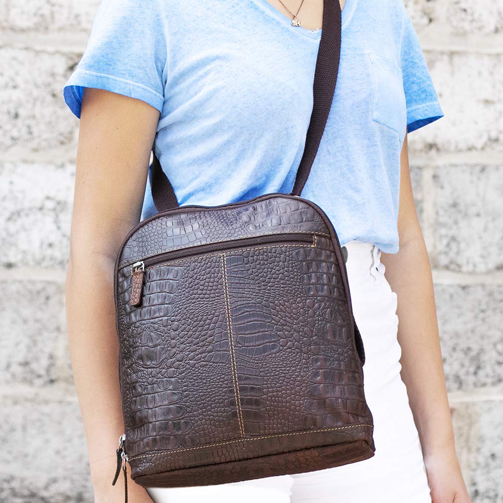 Jack Georges Hornback Croco Small Convertible Backpack/Crossbody #HB133 (Brown)