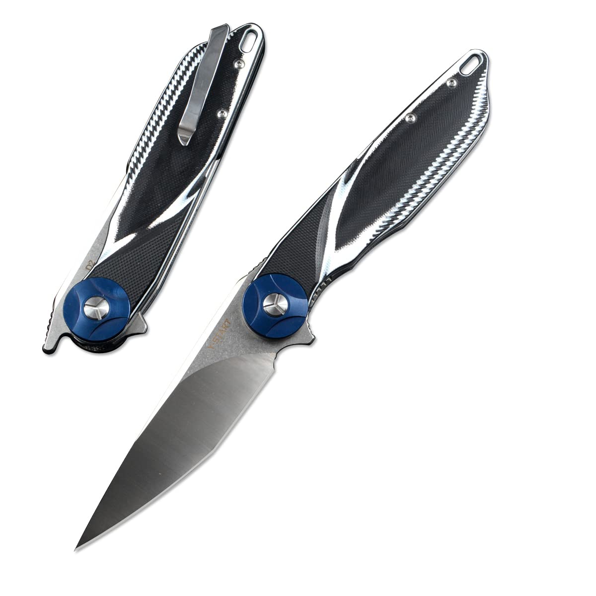 Y-START Flipper Front Open Pocket Knives D2 Satin Blade G10 Handle LK5024 (BLACK&WHITE)