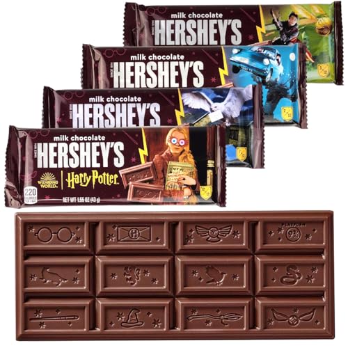 Hershey’s Milk Chocolate Harry Potter Halloween Candy Bars Bulk Pack - Individually Wrapped Full Size Candy Bars Halloween Snacks Limited Edition Designs for Kids and Adults, Gluten Free - (4 Count)
