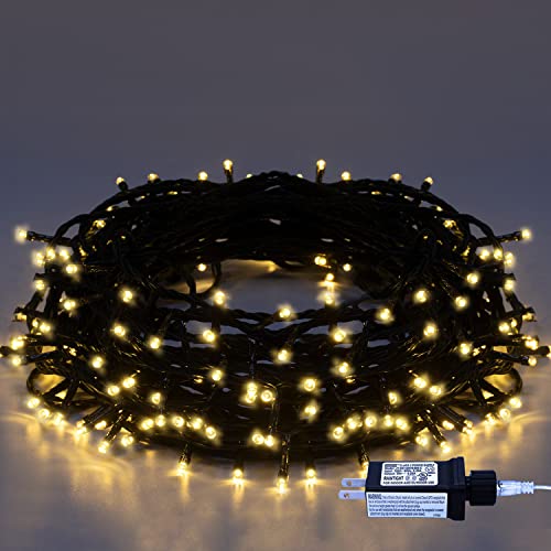 Indoor Christmas String Lights - 220 LEDs 82ft/25m Memory Function 8 Modes End-to-End Plug in Outdoor Waterproof Decorative Fairy Twinkle Xmas Lights for New Year/Tree/Wedding/Patio/Home - Warm White