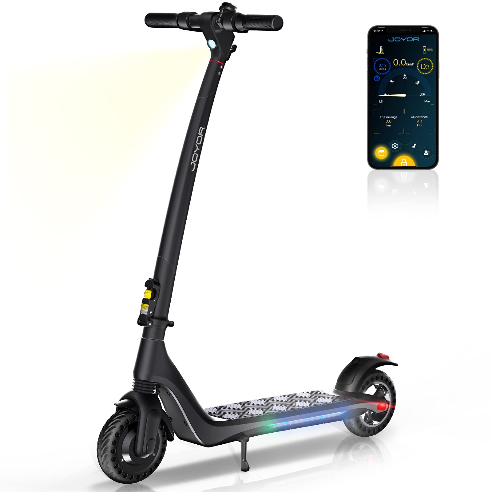 JOYOR A3 Electric Scooter Adults, Top Speed 15.5 Mph & 15.5 Miles Range, 350W Motor, 3 Gears, 8 Inch Solid Tires Portable Commuting Electric Scooter for Adults, Teens, Kids, Max Load 260 LBS
