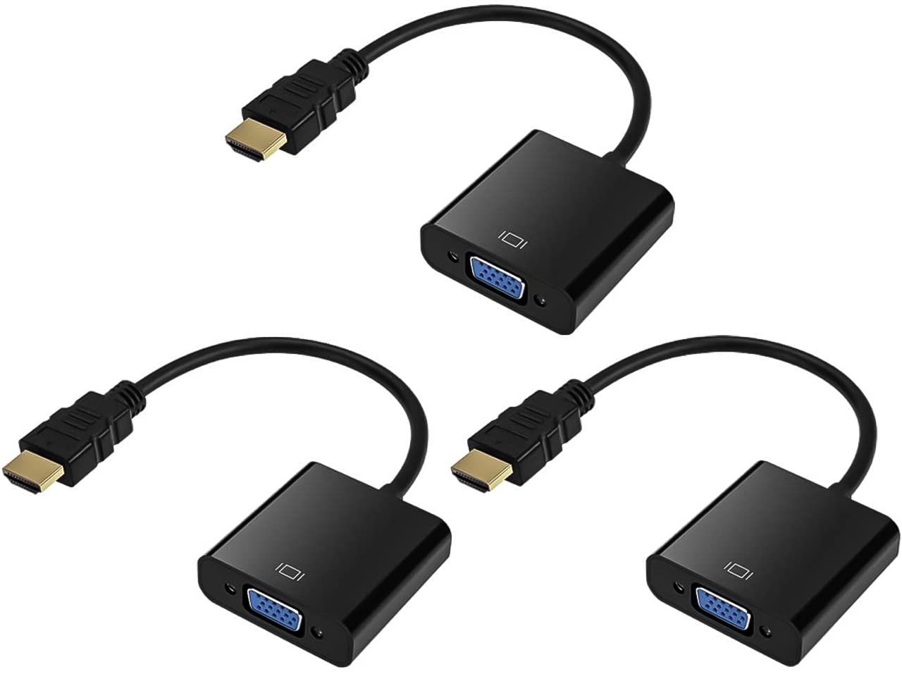 HONGDE HDMI to VGA, Gold-Plated HDMI to VGA Adapter (Male to Female) for Computer, Desktop, Laptop, PC, Monitor, Projector, HDTV, Chromebook, Raspberry Pi, Roku, Xbox and More - Black,3 Pack