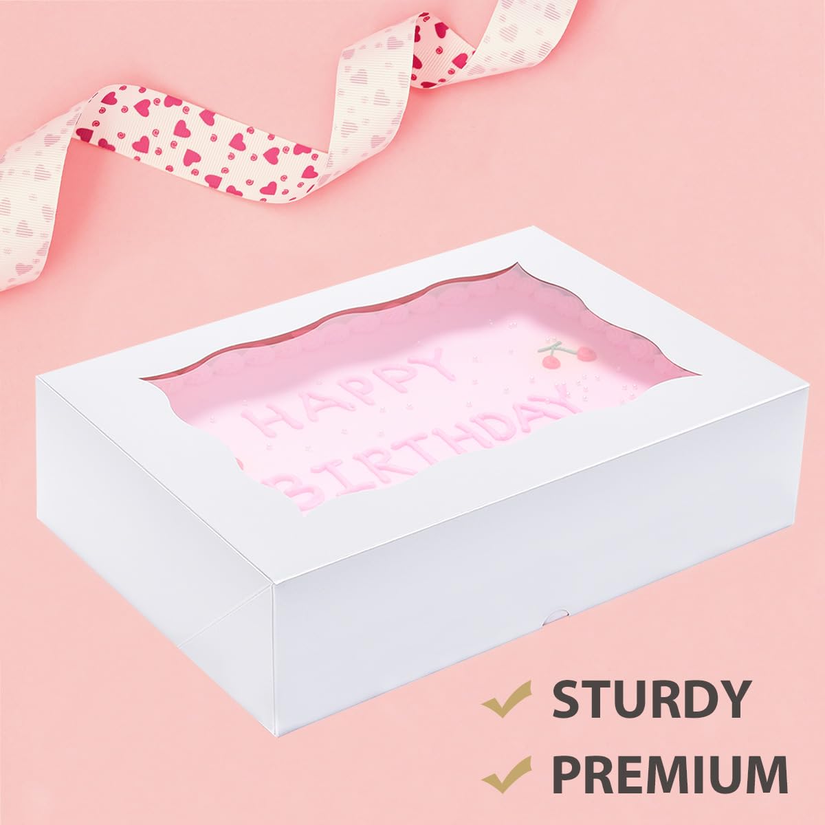 Huoshange 15 Pack 14x10x3.75 Inch Auto-Popup Large Rectangle Cake Boxes with Cake Boards, White Cake Boxes for Quarter Sheet Cake,Cupcakes, Brownie,Donuts&Pie