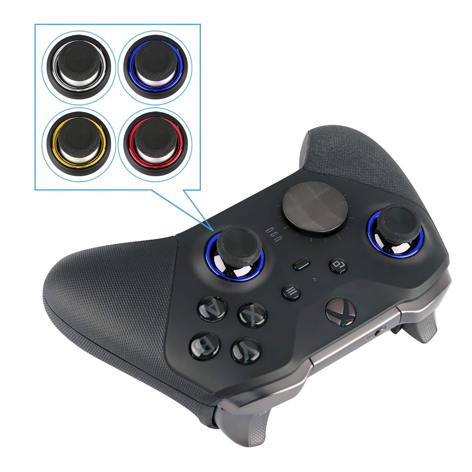Jadebones 4 Pack Red Blue Gold Silver Matte Chrome Accent Rings Accessories Replacement Parts for Xbox One Elite, Elite Series 2 Controller