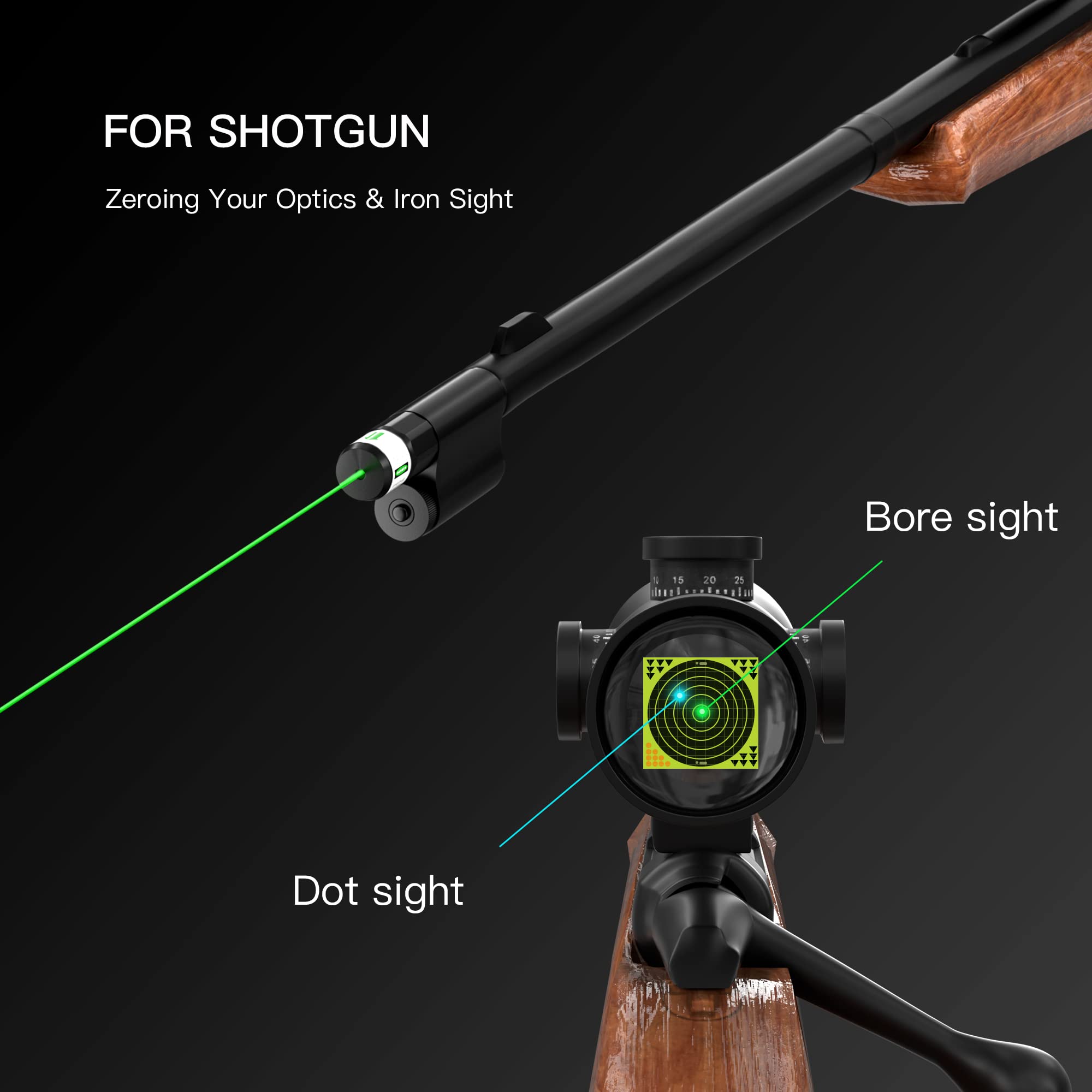 JulyTek Universal Green Laser Bore Sight Kit for .177 to 12GA Multiple Caliber Hunting, Barrel Laser Boresighter Kit for Zeroing Your Rifles Pistol's Scopes, Optics & Iron Sight