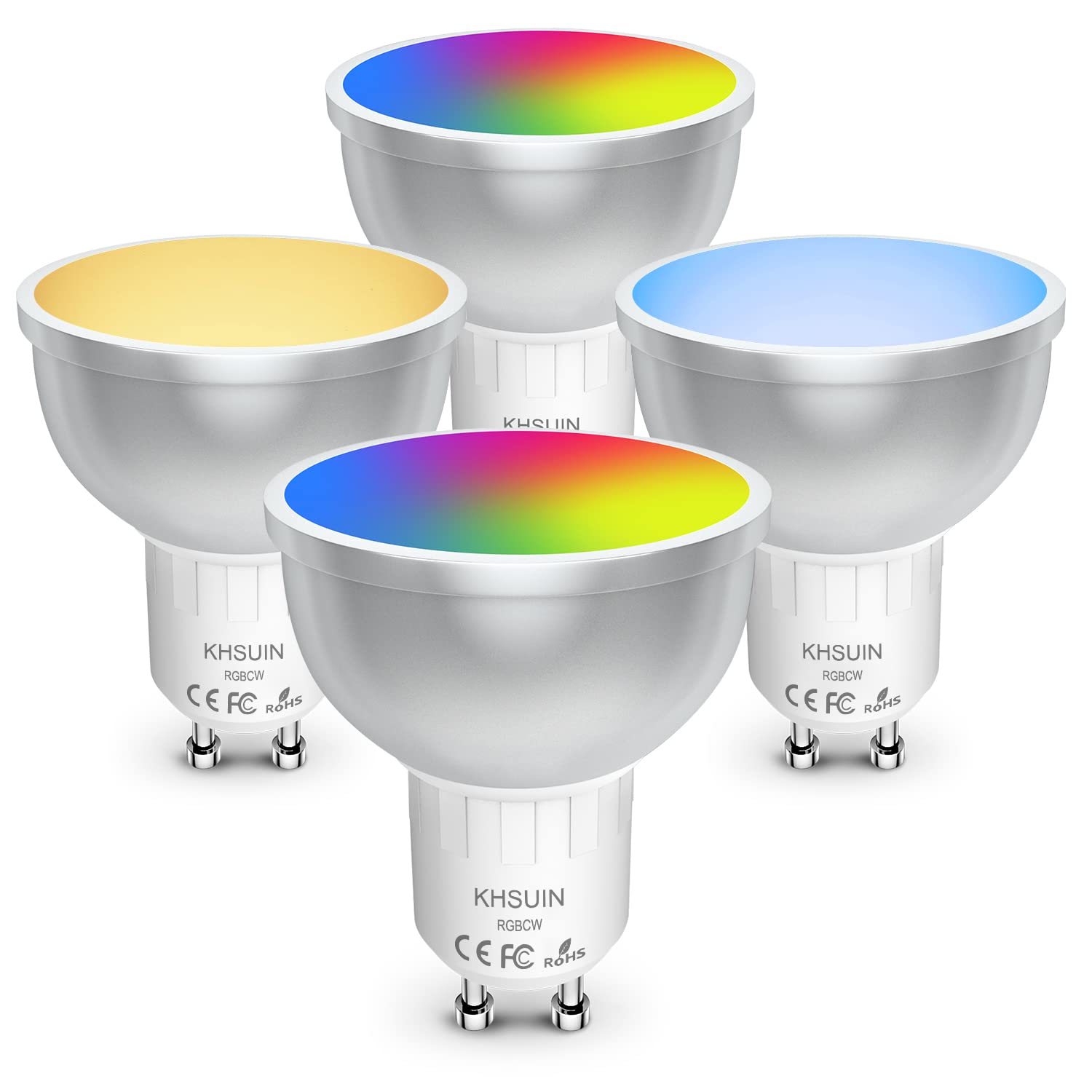 KHSUIN GU10 Led Smart Bulb,3000K-6000K Dimmable 5W(50W Equivalent) MR16 Led Bulb for Track&Recessed Lighting,Color Changing Light Bulb Compatible with Alexa,Google