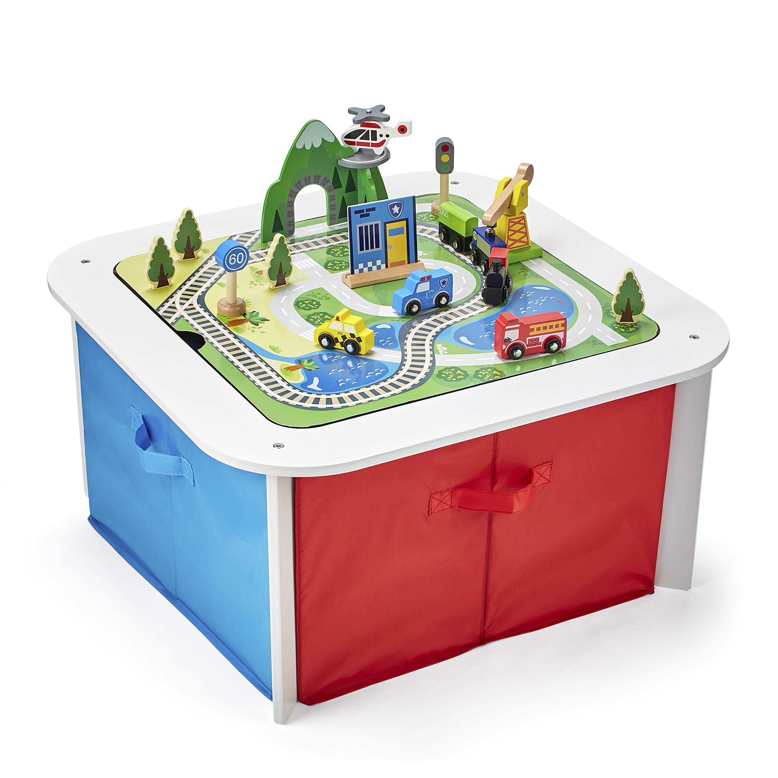 Imaginarium Wooden Ready to Play Table with Trainset, Building Blocks, Animal Figures, Chalkboard & Puzzles, for Ages 3-7, 100 Pieces, Multicolor