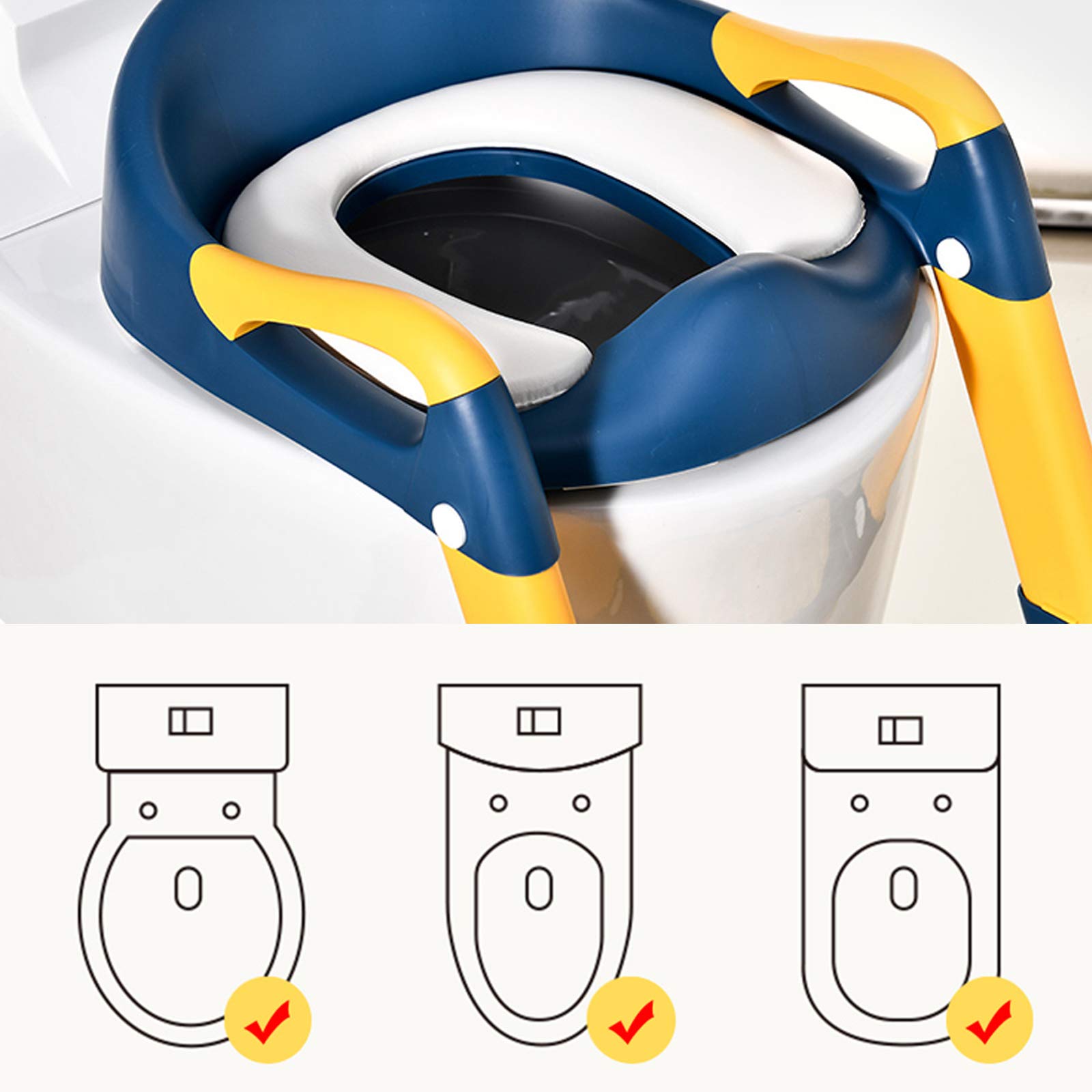 Jinby Potty Training Seat with Ladder,Foldable Toilet Training Ladder with Non-Slip Pads (Blue)